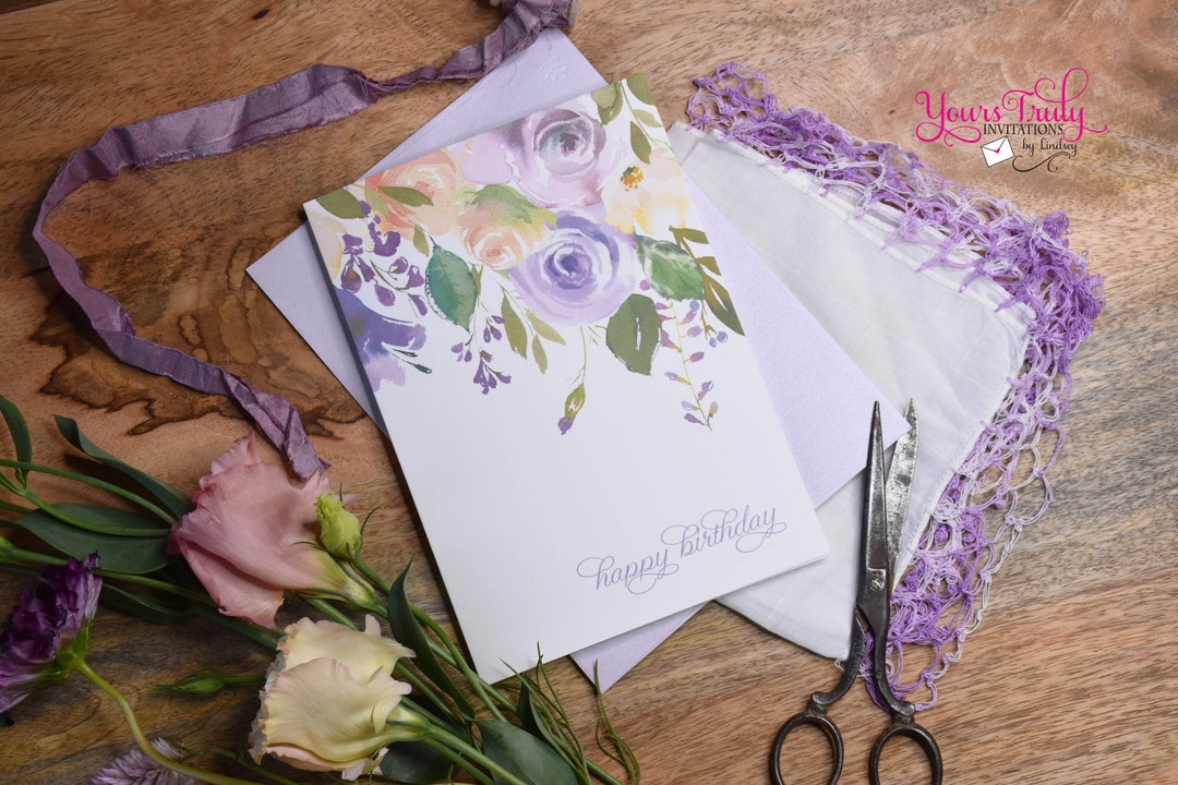 Purple Roses Birthday Card: Floral Bouquet Greeting Card - Etsy
