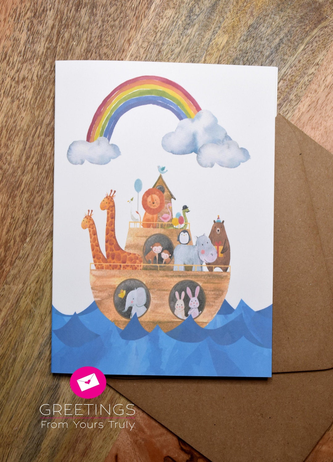 Noah's Ark Greeting Card, Baby Shower Gift Card, Birthday Card, First ...