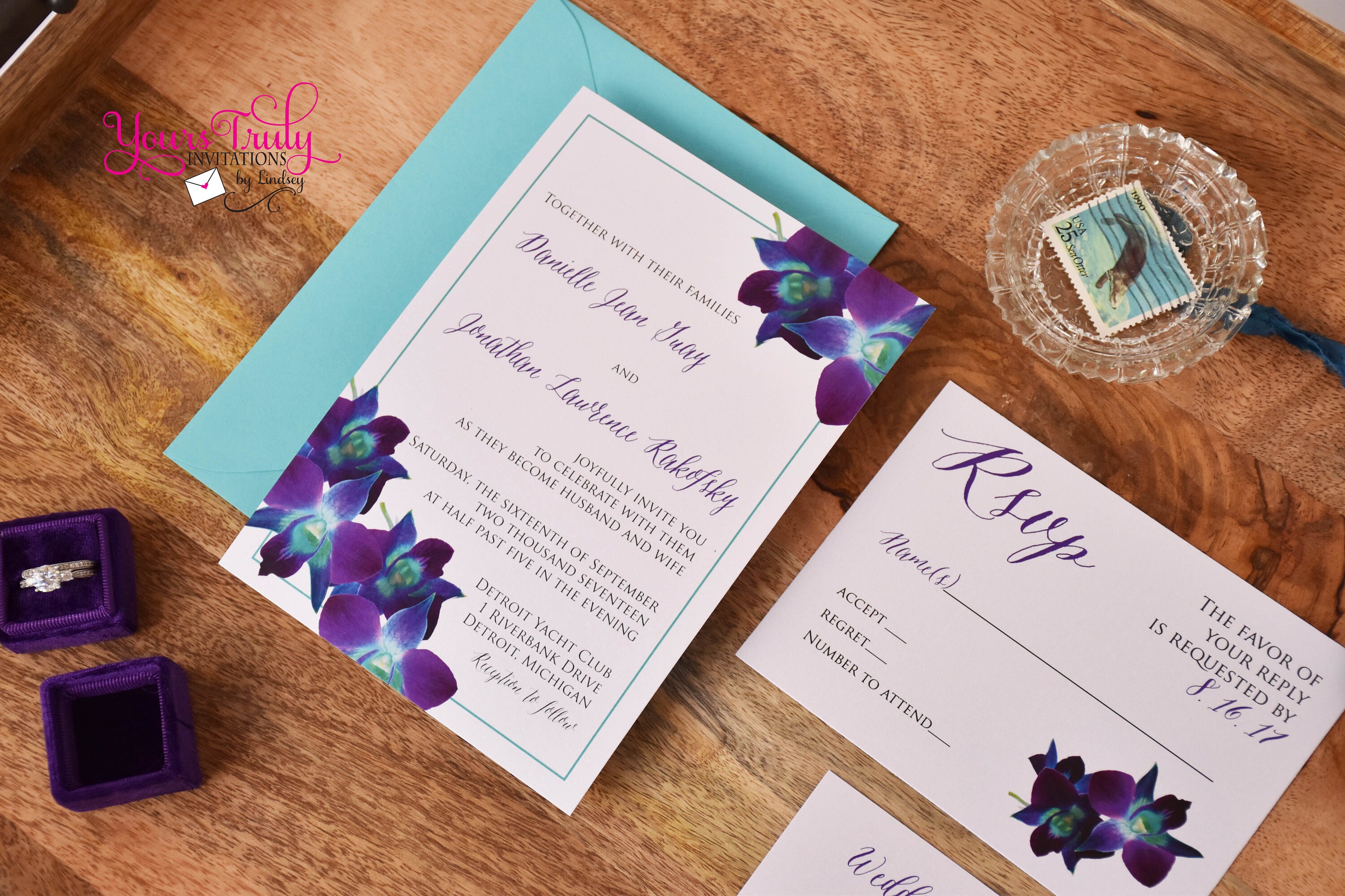 Invitación de boda para orquídeas azul turquesa púrpura - Etsy México