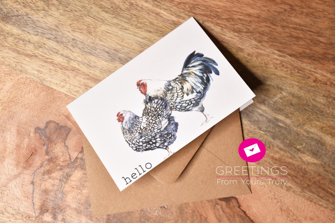 Chicken Note Card, Hen and Rooster Note Card, Thinking of You Card ...