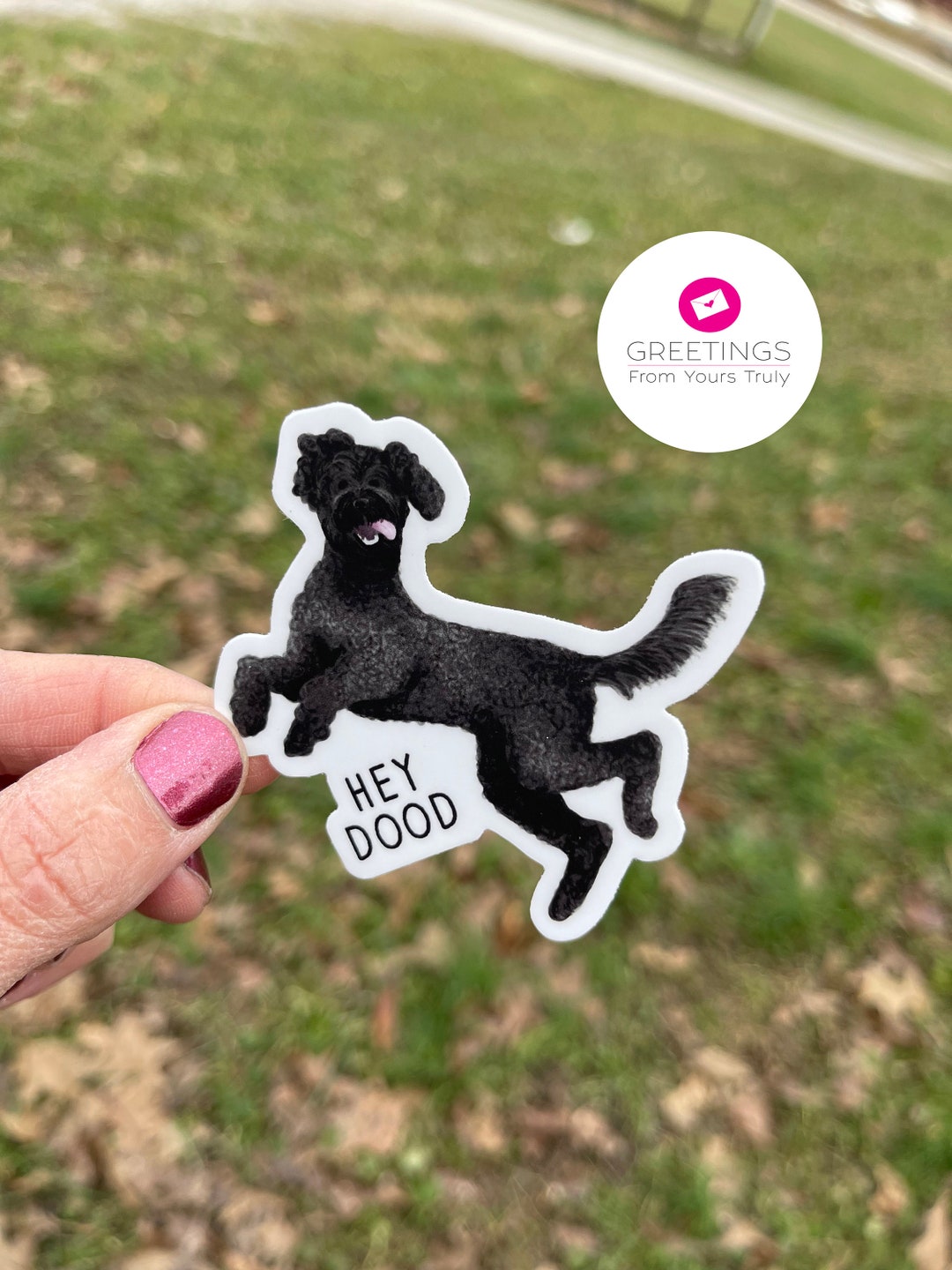 Labradoodle Sticker, Hey Dood, Doodle, Black, Happy Dog, Vinyl Sticker ...