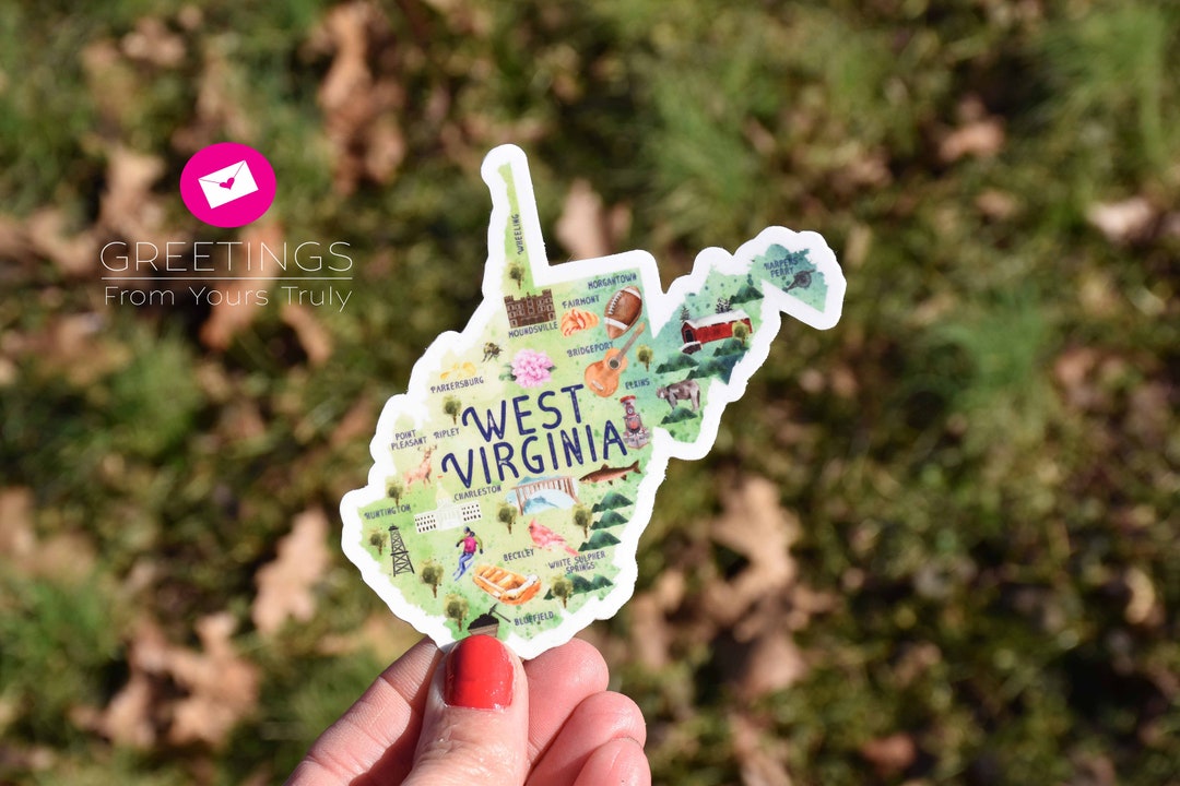 West Virginia Sticker: Waterproof Vinyl, Towns, Attractions, WV, State ...