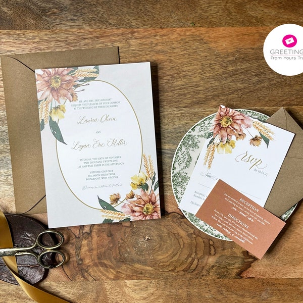 Rust and Sage Green Wedding Invitation - Etsy