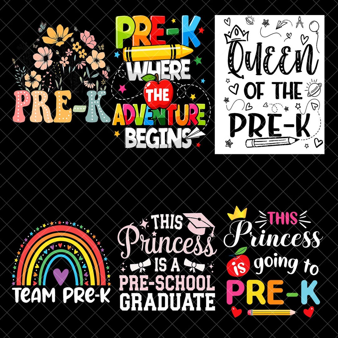 Pre-k Princess Png Bundle, Girl Pre-k Png, Back to School, First Day of ...