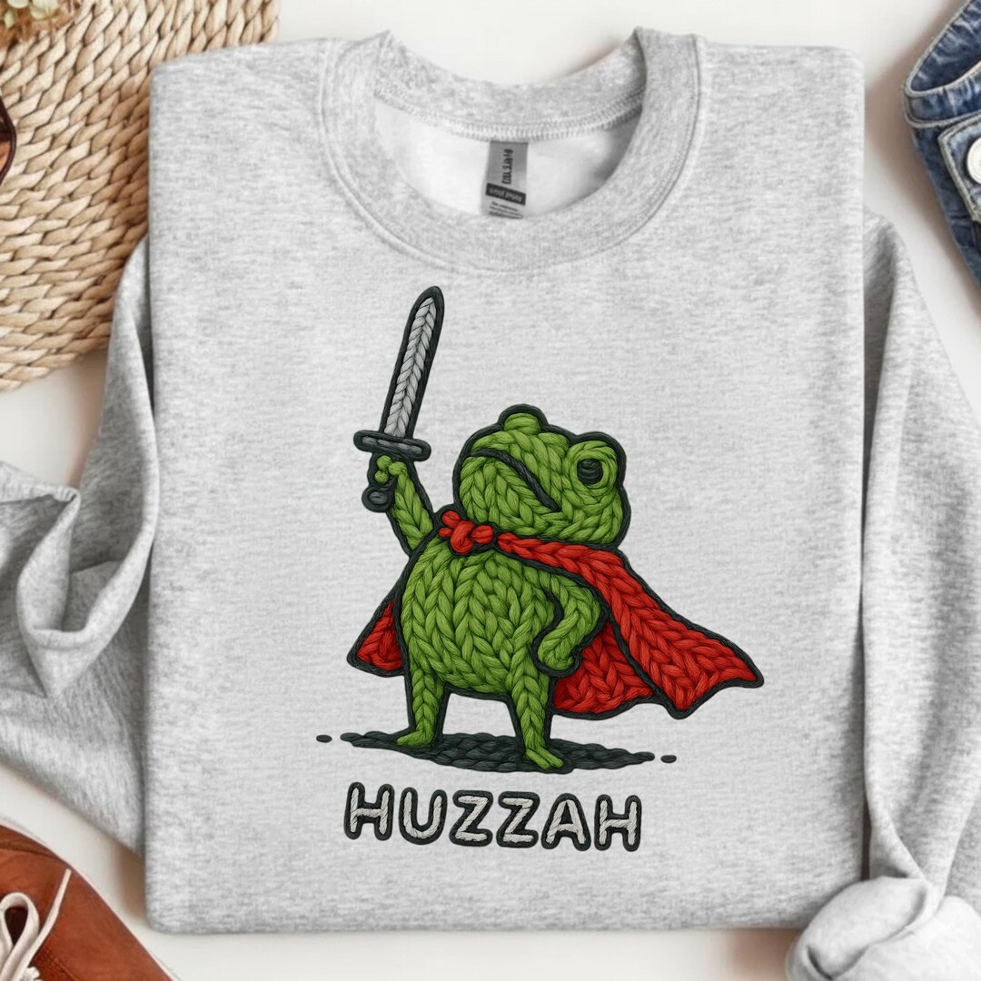 Huzzah Frog Knight PNG, Cute Warrior Frog With Sword, Funny Knit Frog ...