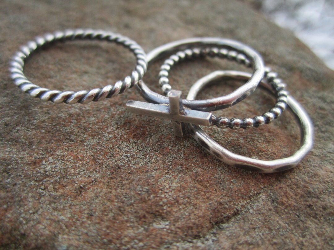Sideways Cross Stack Ring SET of 4 sterling Silver - Etsy