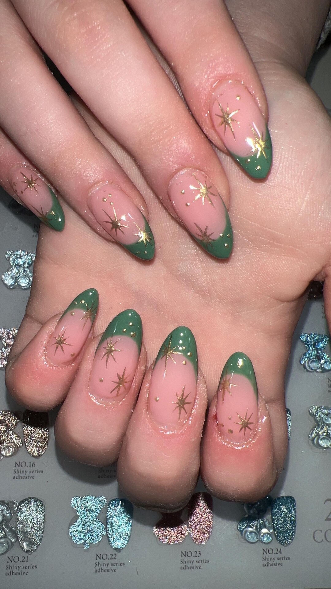 French Tips With Chrome Stars, False Nails for Holiday, Special ...