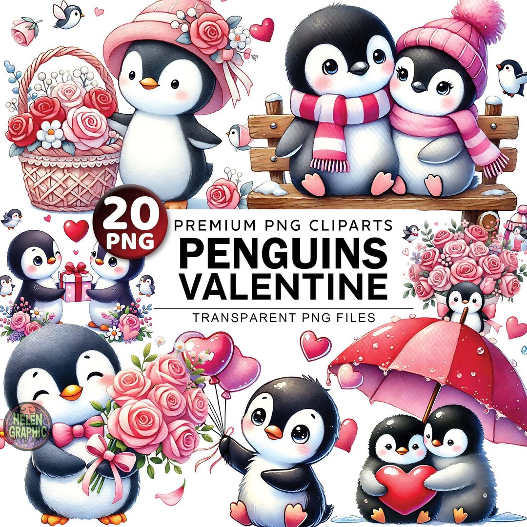 Watercolor Penguins Clipart Bundle, 20 PNG Lovely Penguin, Cute ...