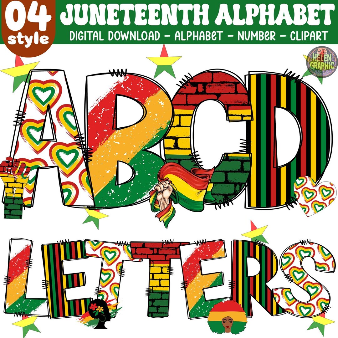 Juneteenth Doodle Png Bundle, 4 PNG African Alphabet, Black History ...