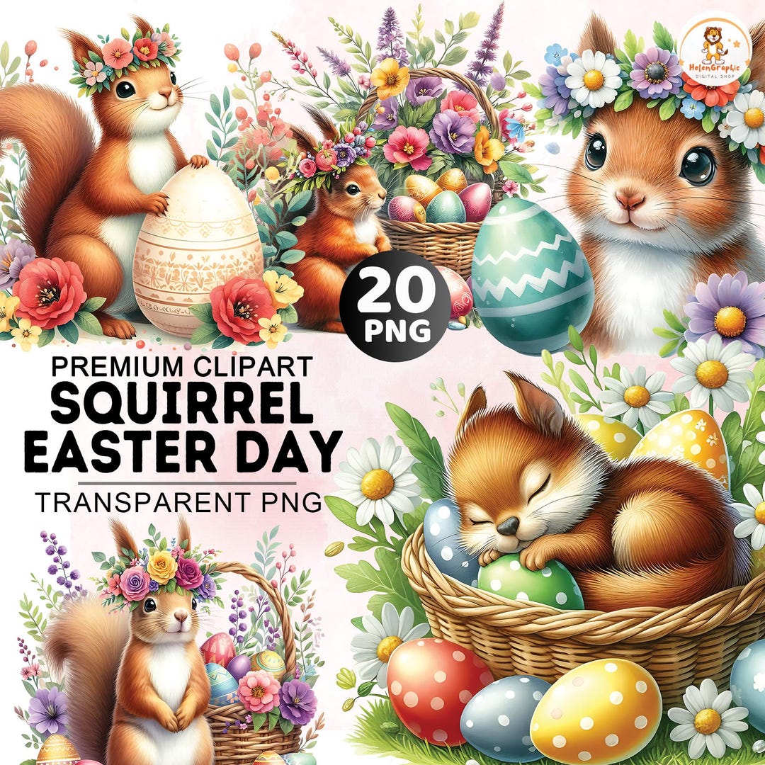 20+ Spring Squirrel Bundle Clipart PNG, Watercolor Easter Squirrel ...