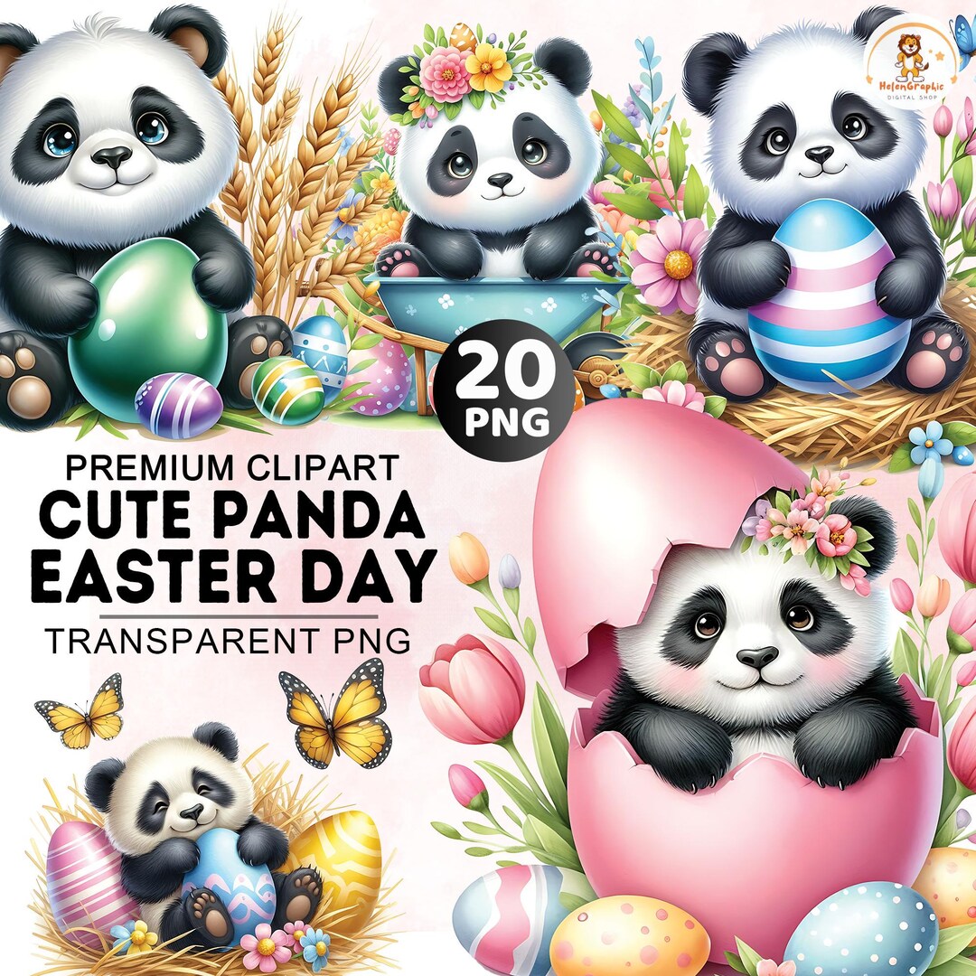 20+ Cute Baby Panda Bundle Clipart PNG, Watercolor Cute Easter Panda ...