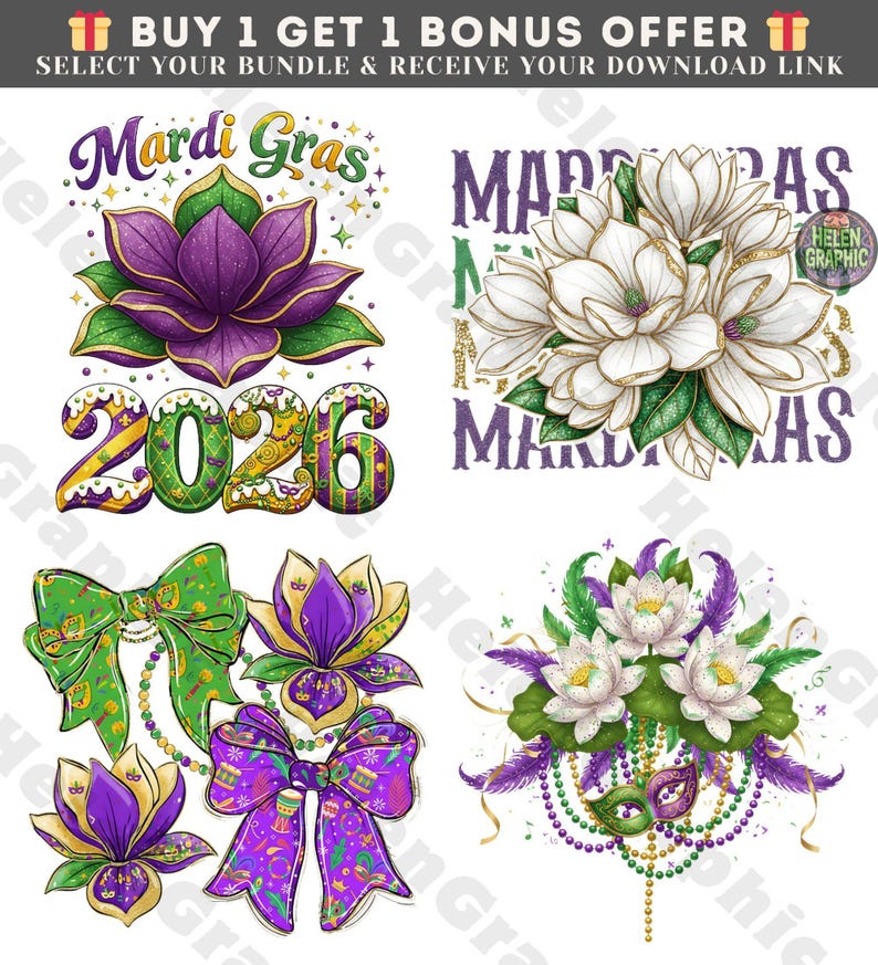 Mardi Gras Flower Png Bundle, 20 PNG Louisiana Magnolia, Fleur De Lis ...