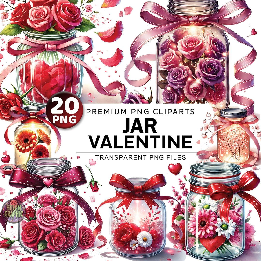 Watercolor Coquette Jar Clipart Bundle, 20 PNG Romantic Jar, Flower Jar ...