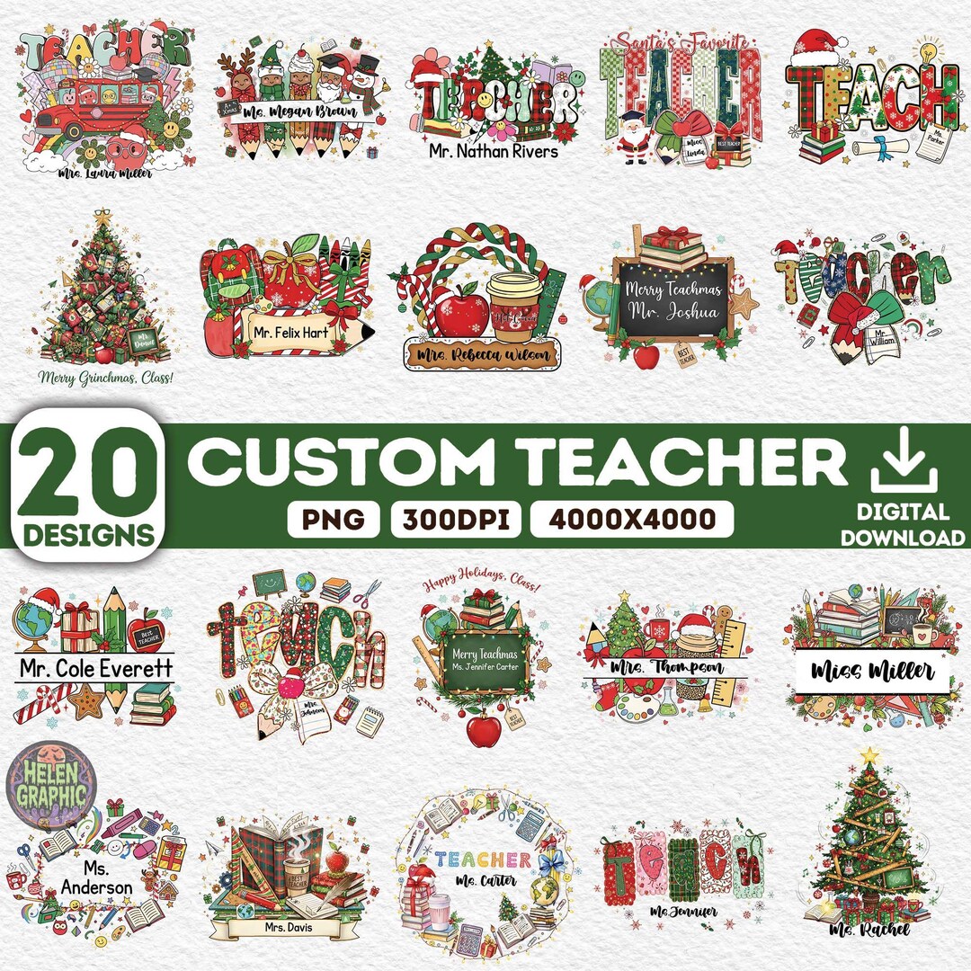 Custom Teacher Png Bundle, 20 PNG Christmas 2025, Christmas Teacher Png ...
