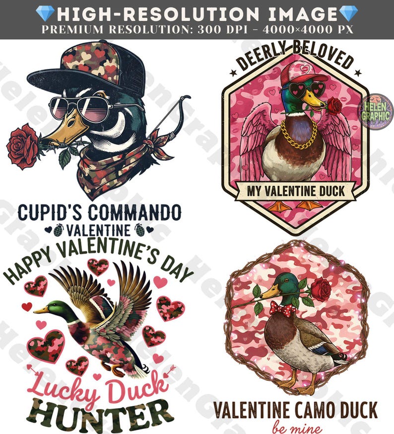 Valentine Duck Hunting Png Bundle, 20 PNG Valentine's Day, Camo ...
