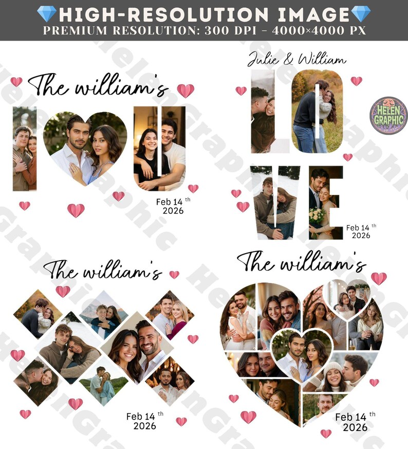 Custom Couple Canva Template, 6 PNG the Bride, Love Photo Collage ...