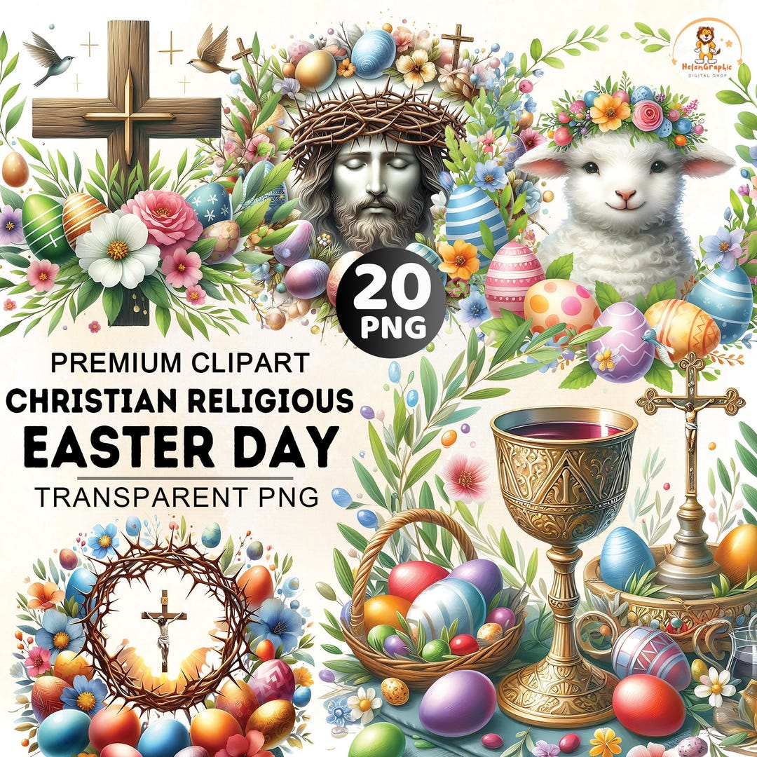 20+ Christian Easter Bundle Clipart PNG, Watercolor Christian Religious ...