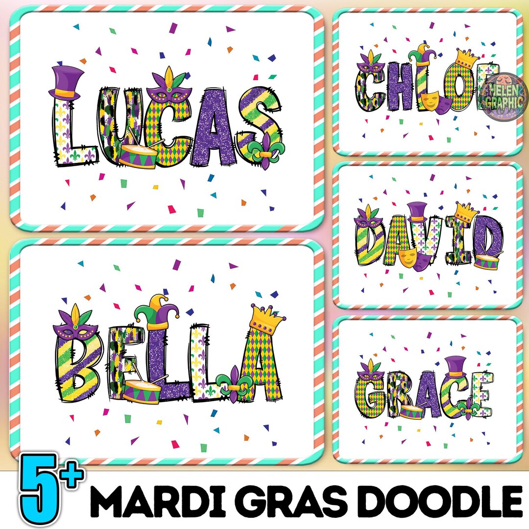 Make Your Own Name Png Bundle, 5 PNG Mardi Gras Doodle, Personalized ...