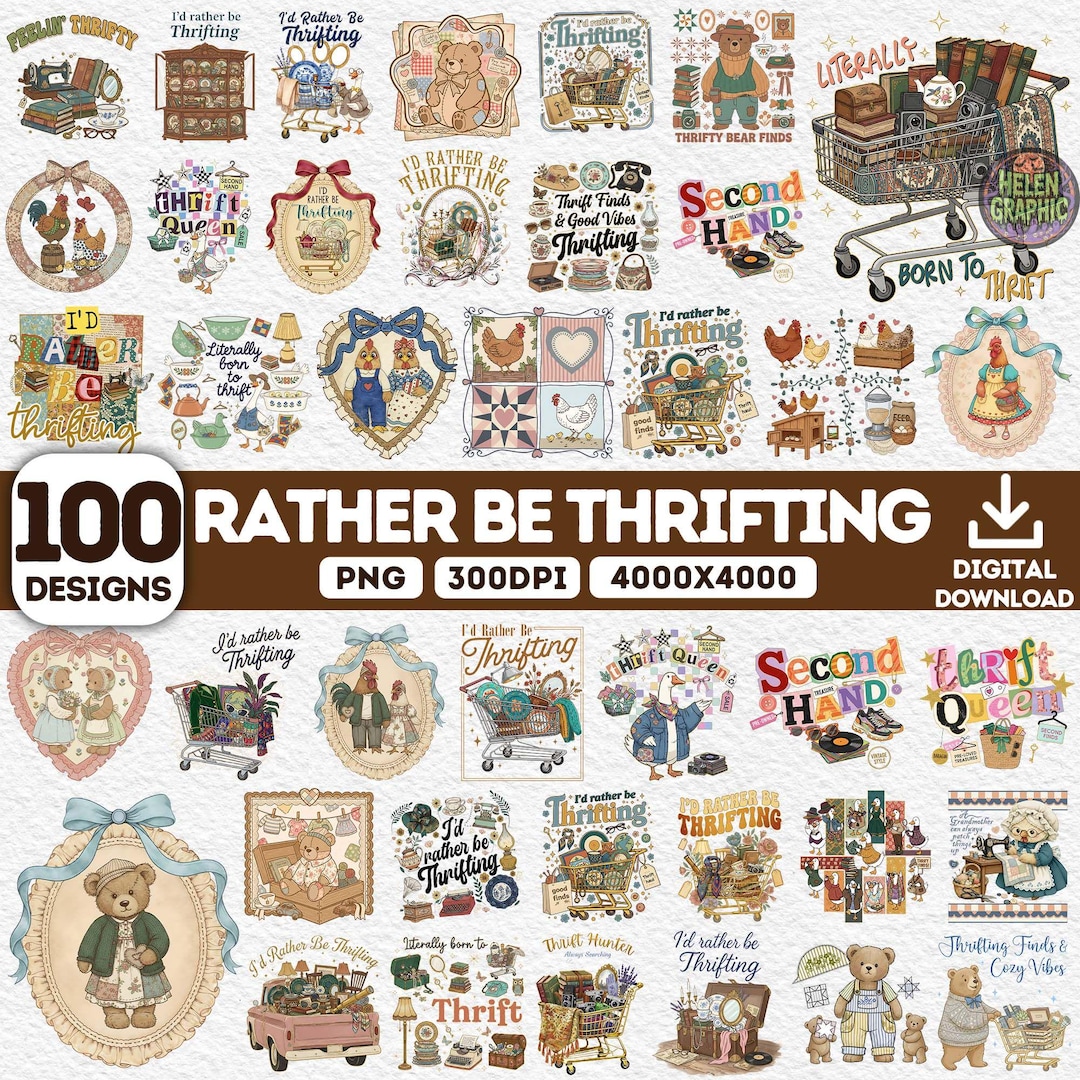 Thrift Queen Animal Png Bundle, 100 PNG Silly Goose, I’d Rather Be ...