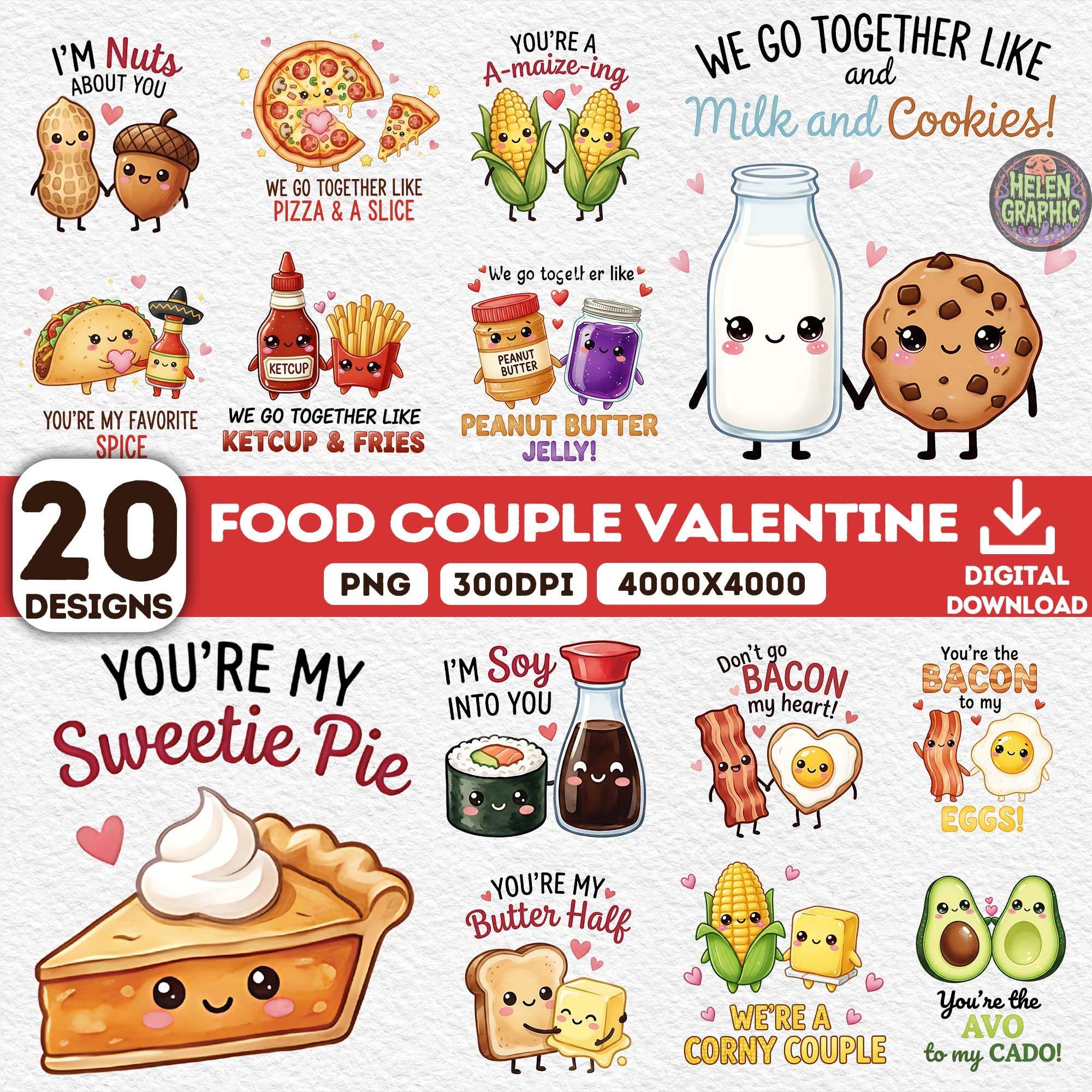Food Pun Valentine Png Bundle, 20 PNG Valentines Day, Corny Couple Png ...