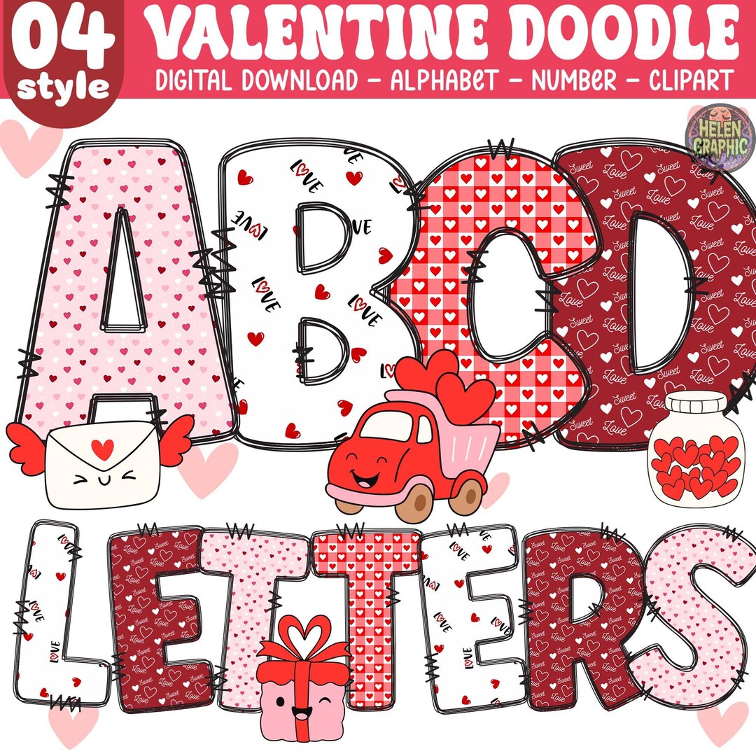 Valentines Alphabet Png Bundle, 4 PNG Valentines Fonts, Valentine ...