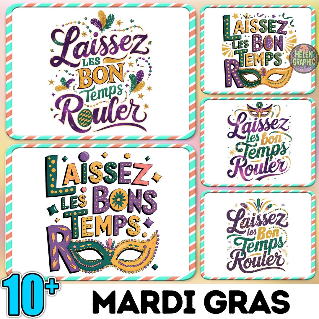 Laissez Les Bons Temps Roule Png Bundle, 10 PNG Fleur De Lis, Beads ...