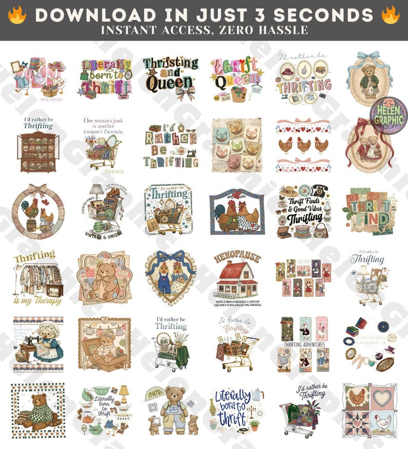 Thrift Queen Animal Png Bundle, 100 PNG Silly Goose, I’d Rather Be ...