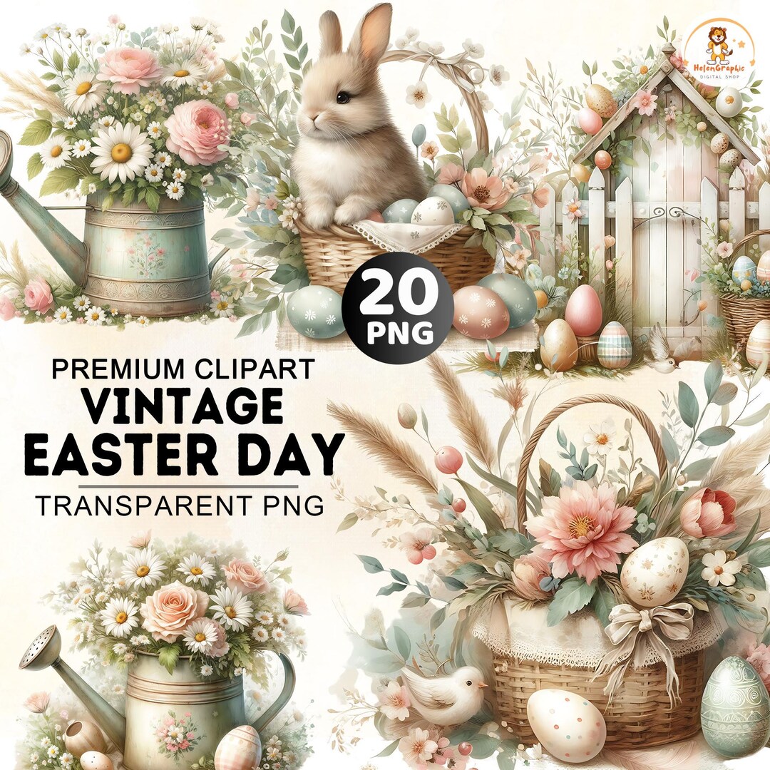 20+ Country Easter Bundle Clipart PNG, Watercolor Easter Vintage ...