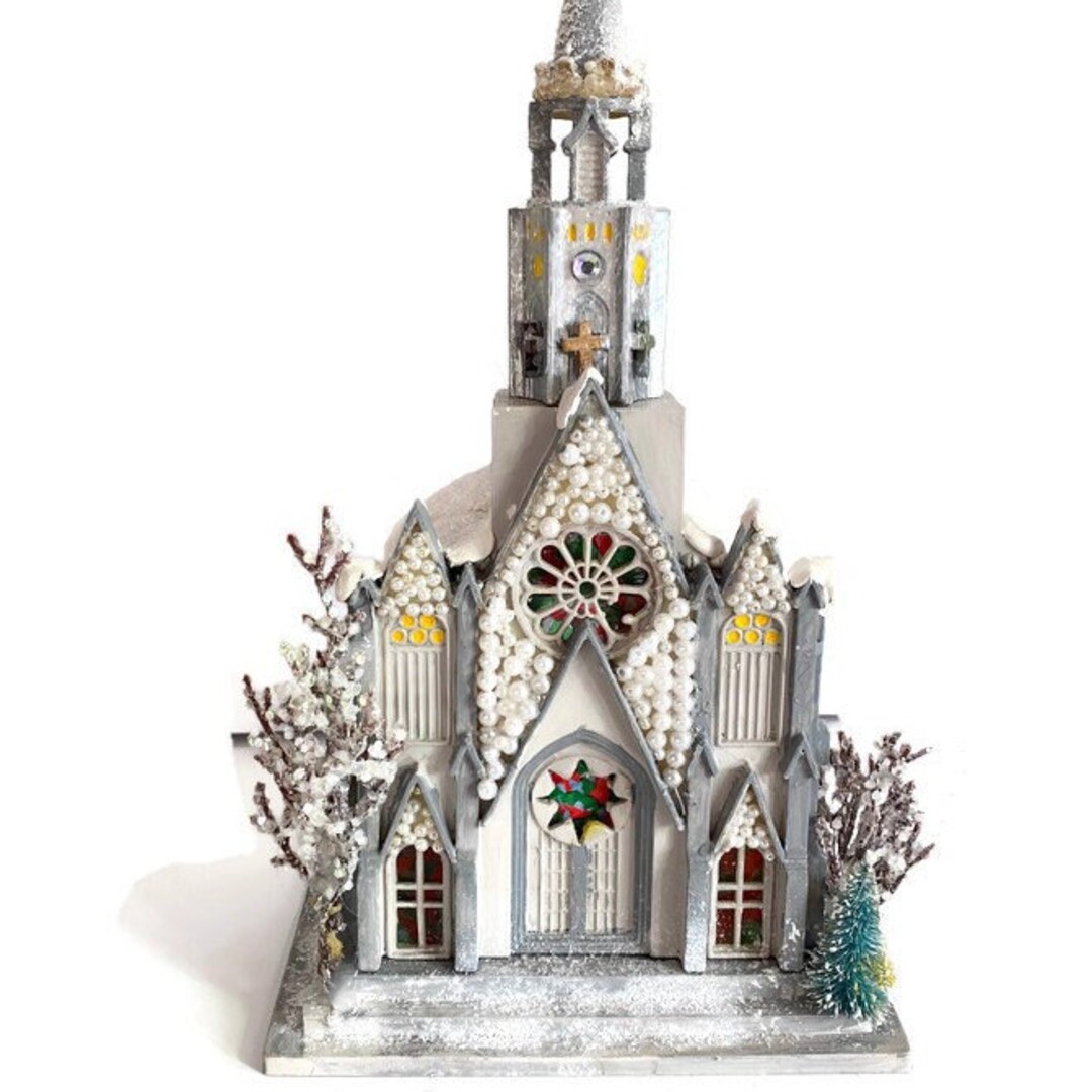 Repurposed Vintage Celluloid/plastic Church Covered in Jewels, Beads ...