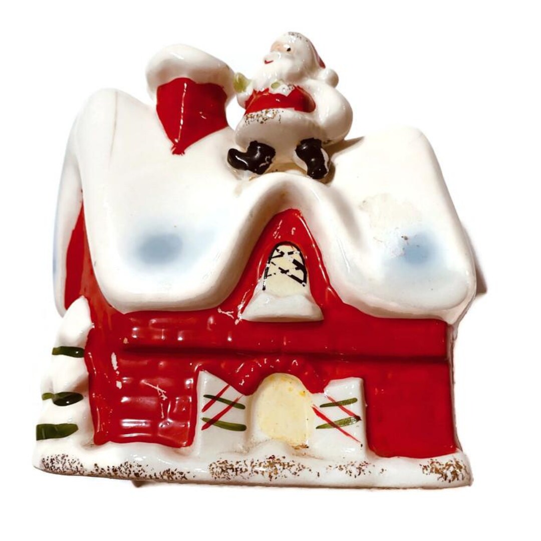 Ceramic Santa House Christmas Planter Rooftop Chimney - Etsy