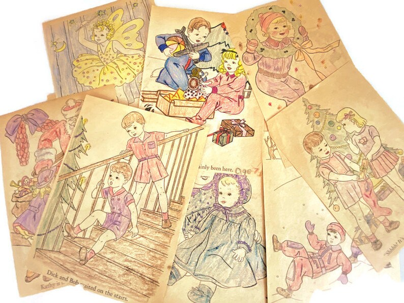 Vintage 1940s Coloring Book Pages – Original Hand-colored Art & Reprint ...