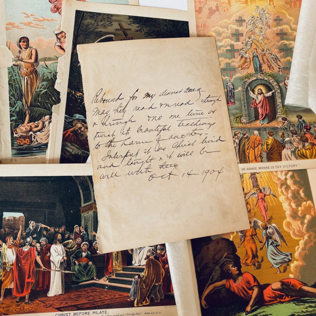 Vintage Lithographs Depicting Religious Events and Allegorical ...