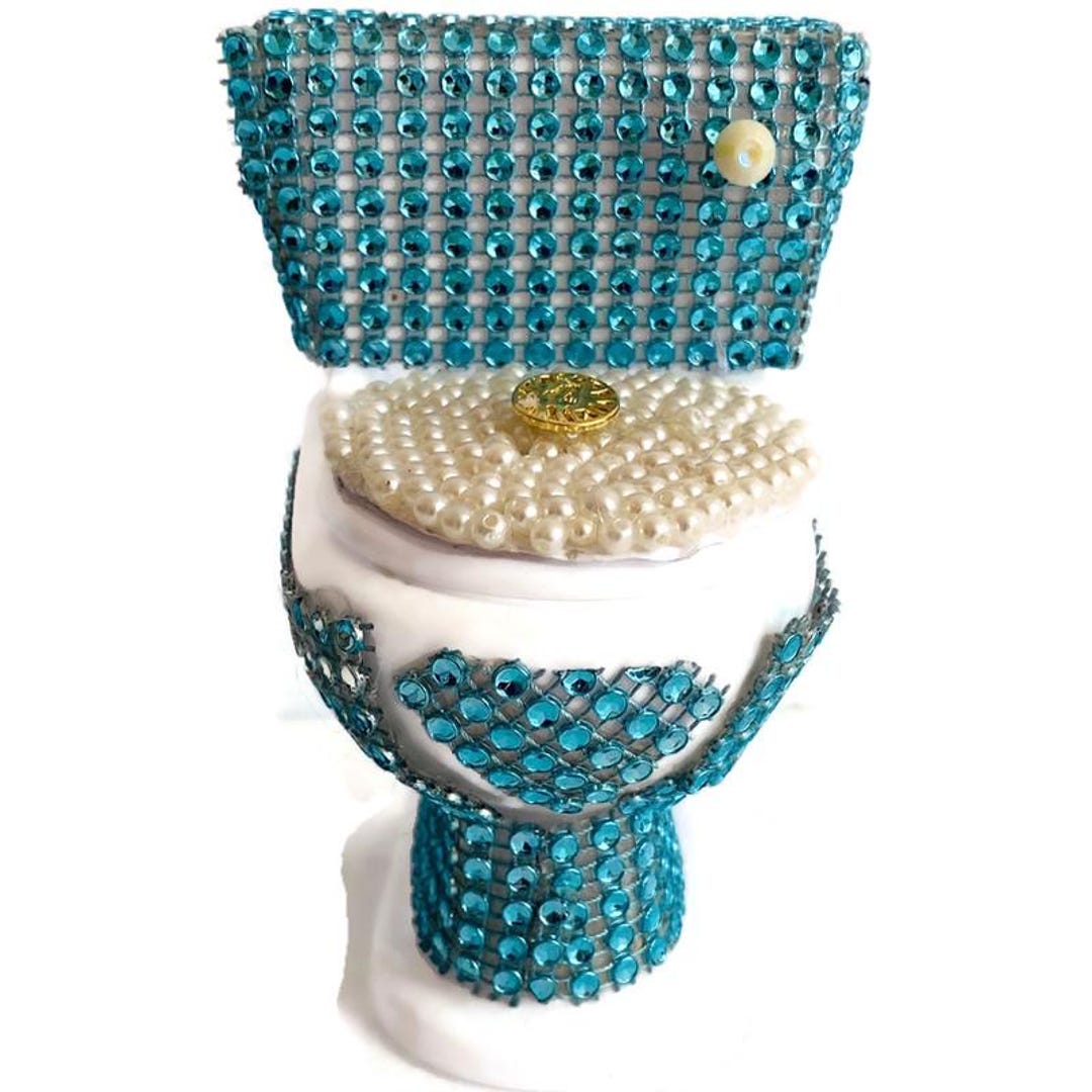 Beaded Toilet Sculpture: Turquoise Rhinestone Miniature Bathroom Decor ...
