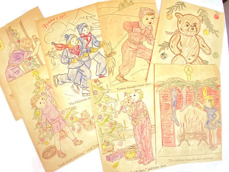 Vintage 1940s Coloring Book Pages – Original Hand-colored Art & Reprint ...