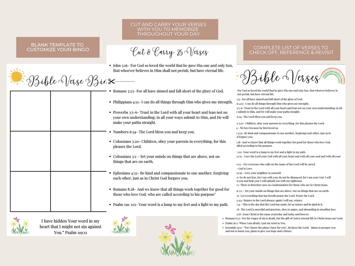 Bible Verse Bingo Bundle, Digital Download, Bible Verse Memorization ...