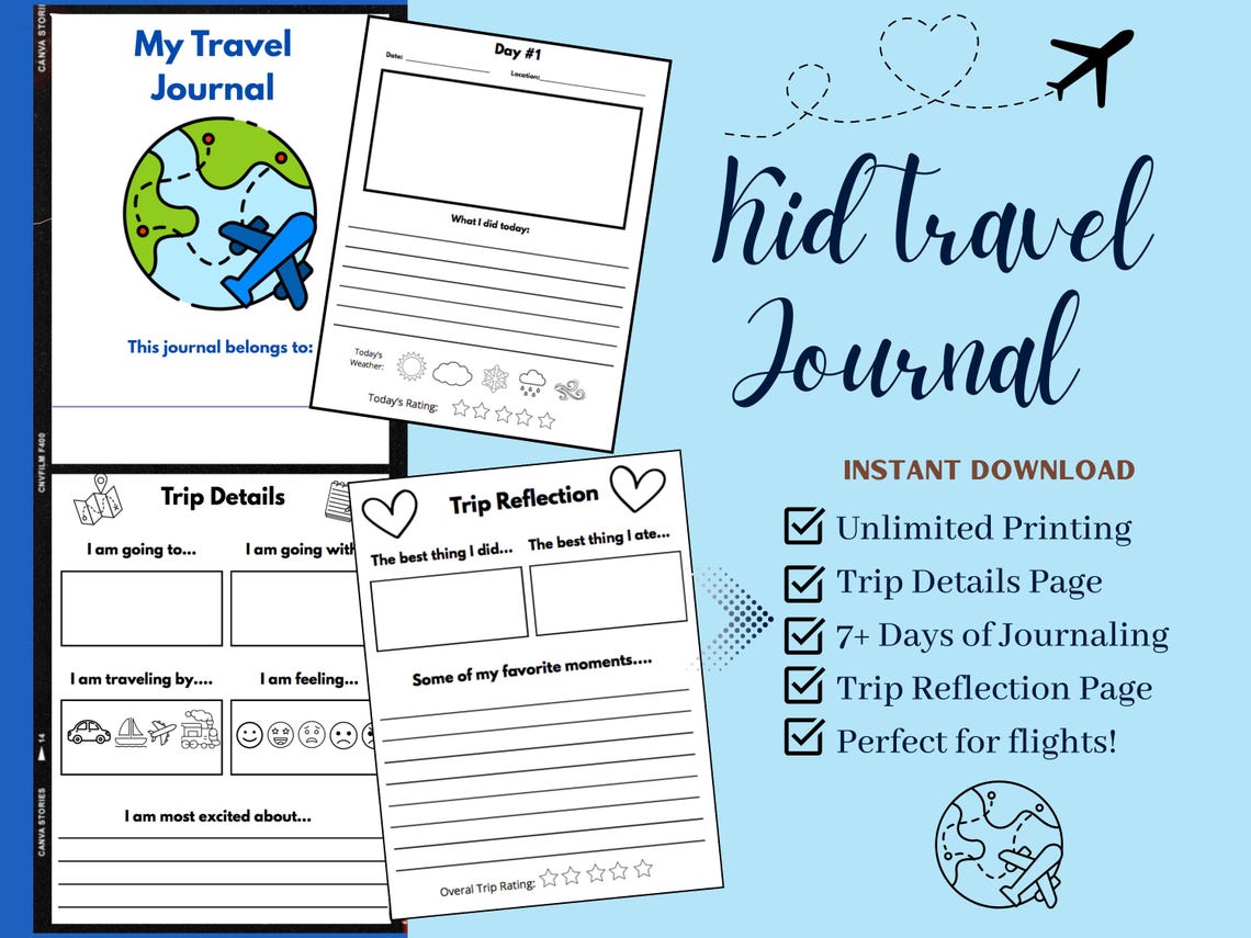 Printable Kid Travel Journal, Vacation Journal for Kids, Printable ...