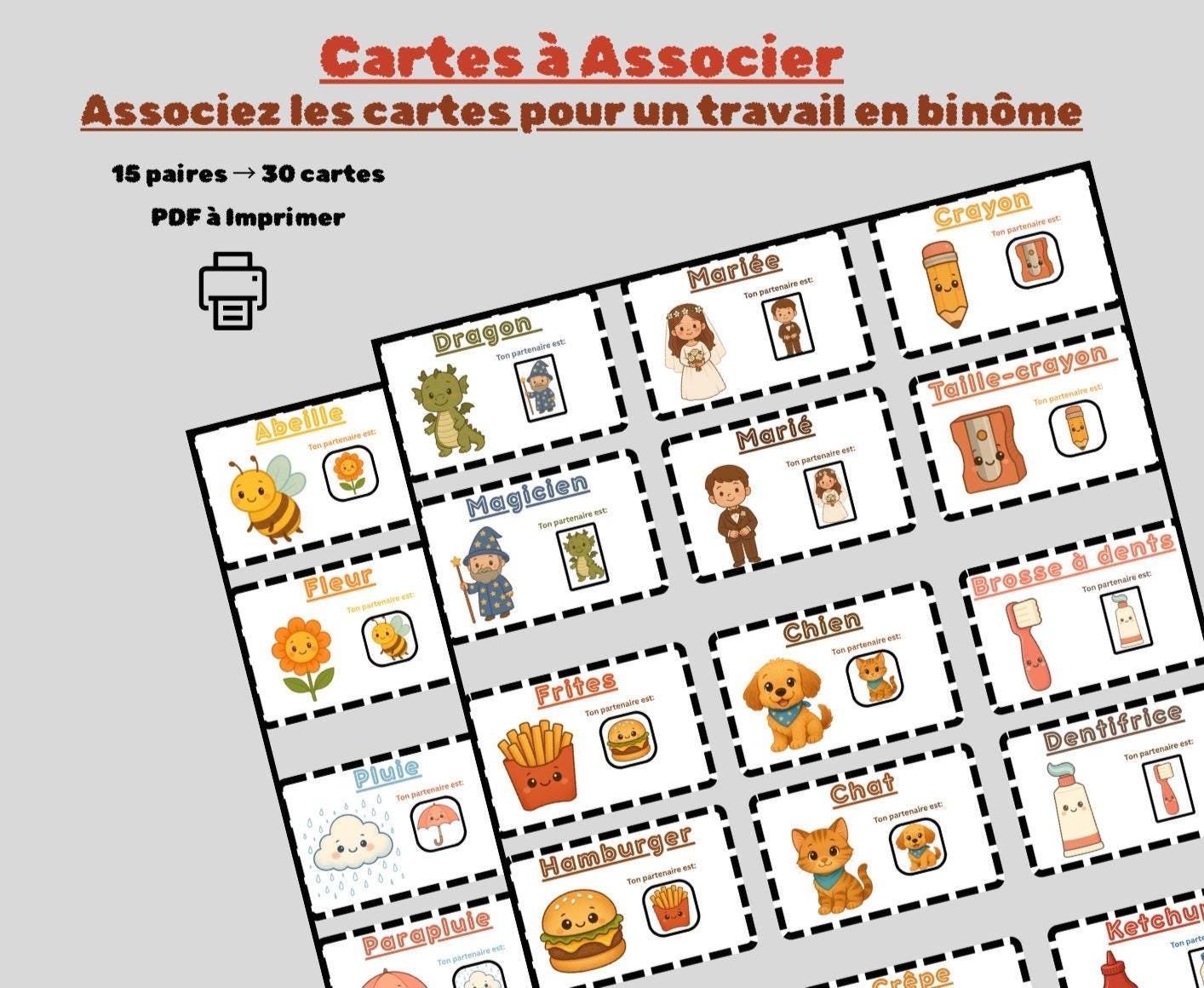 French Learning Cards: Famous Pairs Matching Game (PDF Downloadable ...