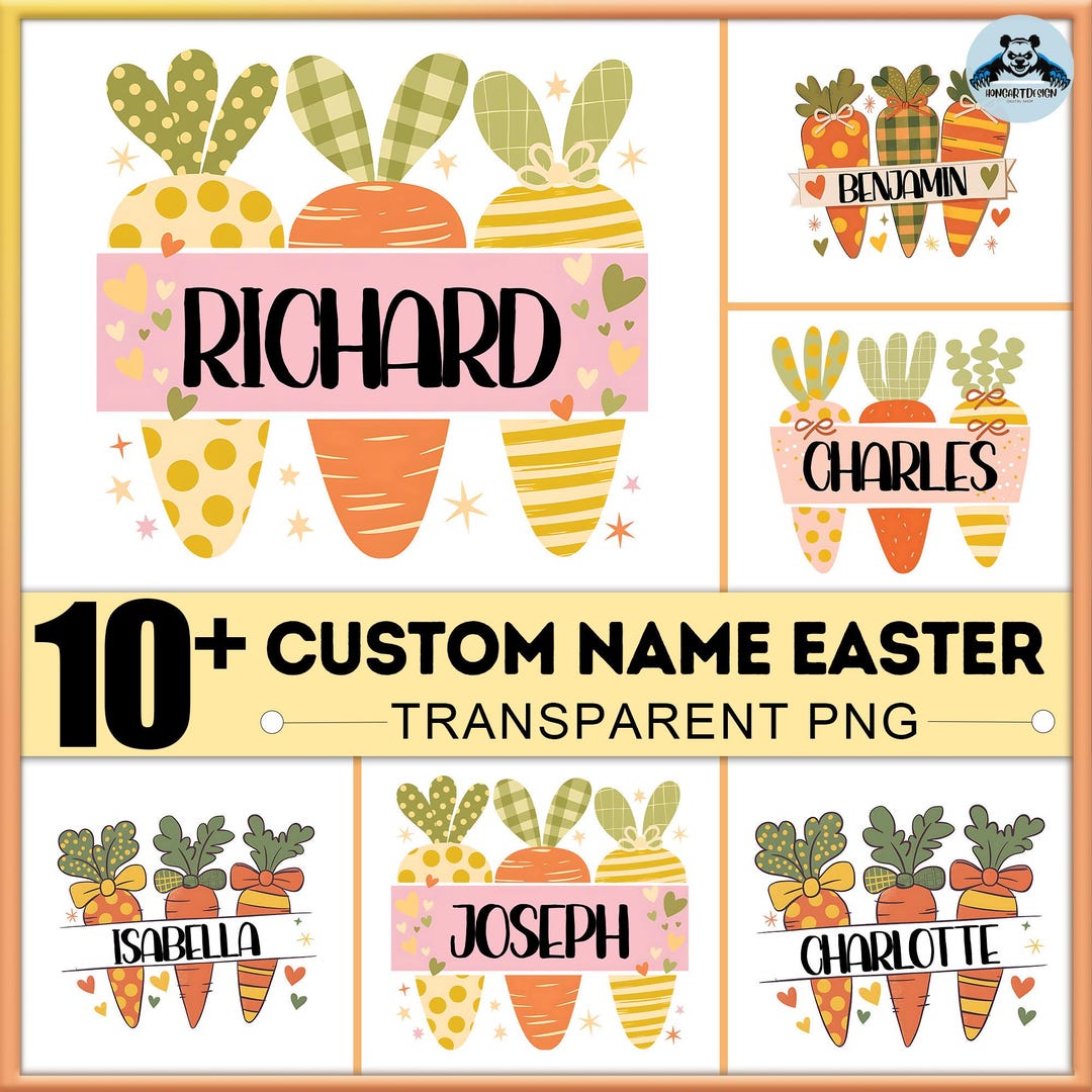 Custom Name Easter Clipart Bundle PNG, 10 PNG Custom Easter Carrot ...