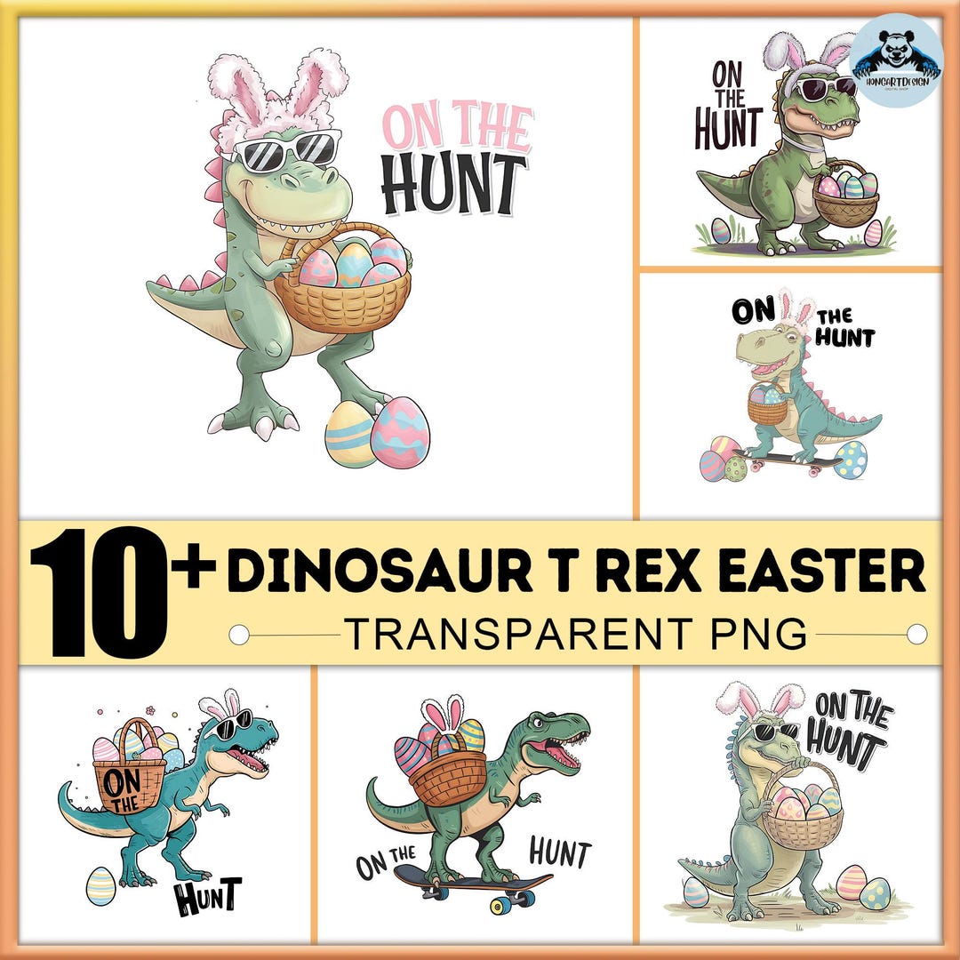 Dinosaur T Rex Easter Clipart Bundle PNG, 10 PNG Easter on the Hunt ...