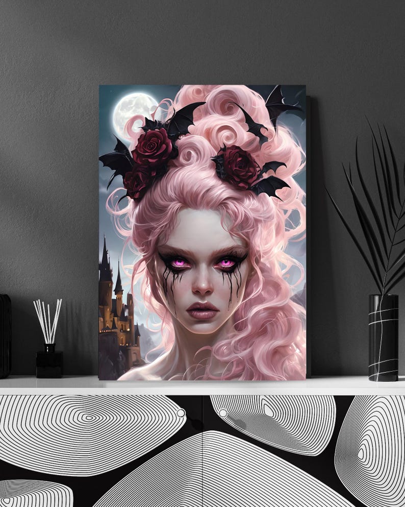 Gothic Female Vampire, Wall Decor, Halloween Decor, Gift for Vampire ...