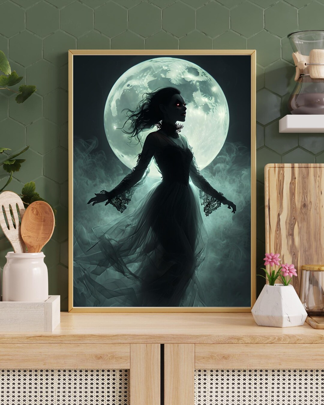 Eerie Moonlight Canva Art, Vampire Wall Decor, Gothic Home Decoration ...