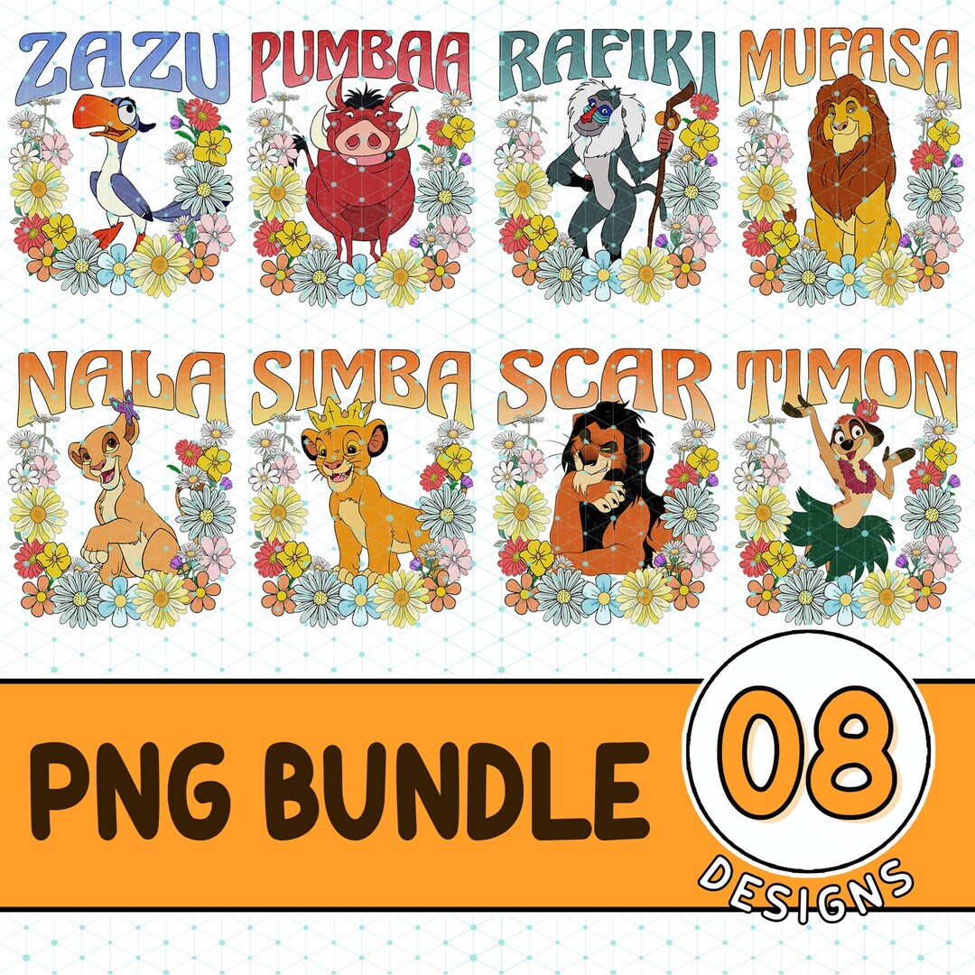 Retro Floral the Lion King Character Png | Timon and Pumbaa Png | Simba ...