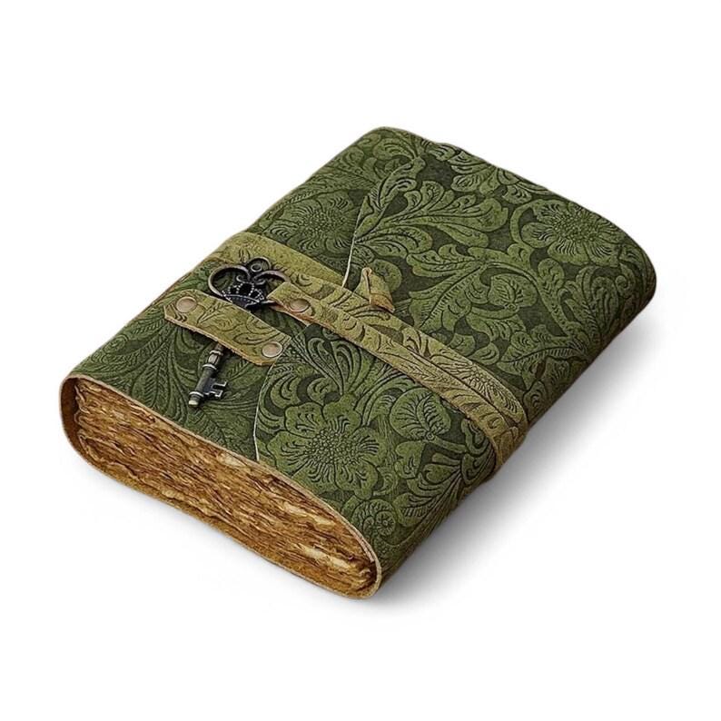 Handmade Green Floral Embossed Leather Journal – Vintage-style ...