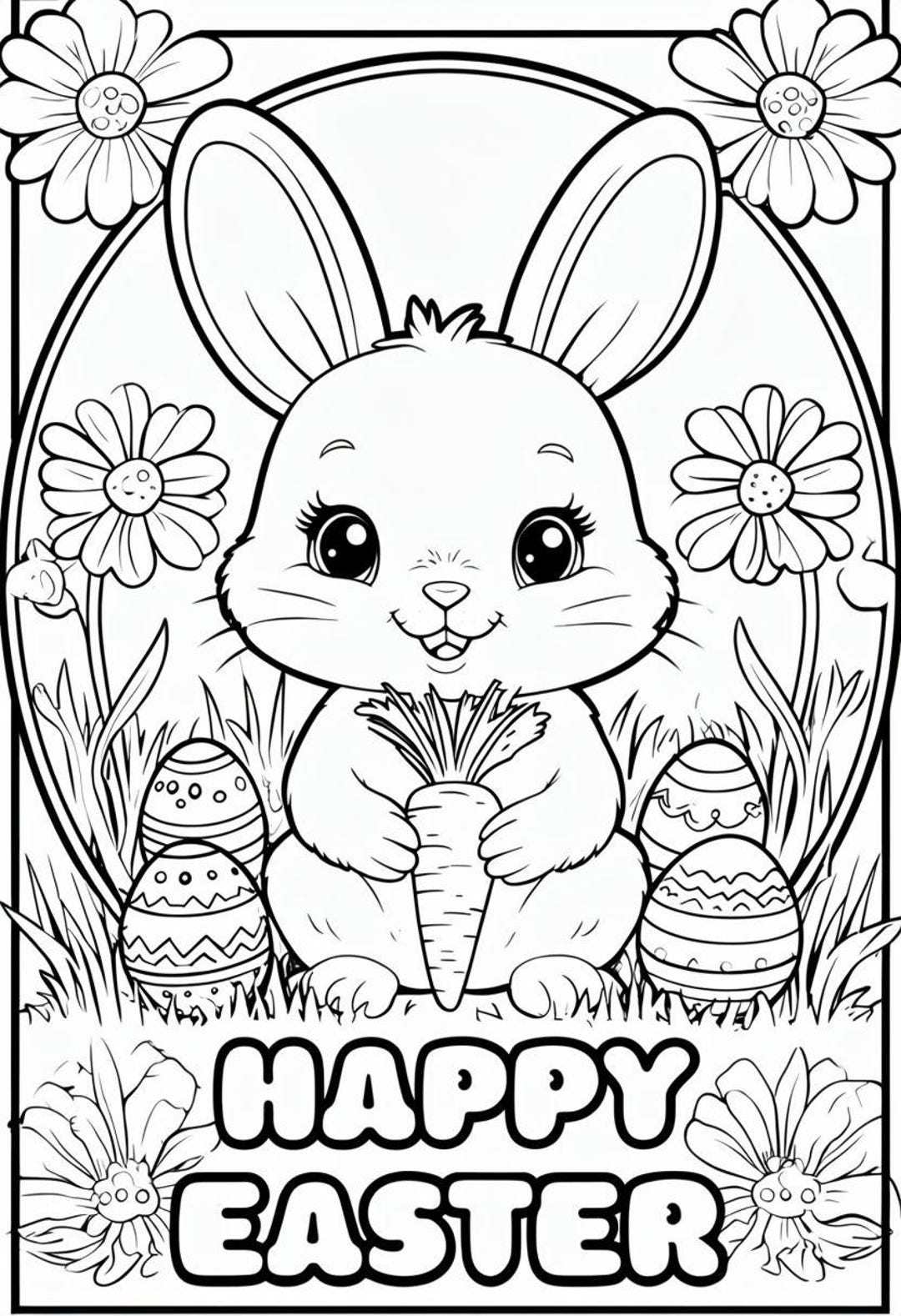 Happy Easter Bunny Coloring Page – Printable Easter Activity for Kids ...