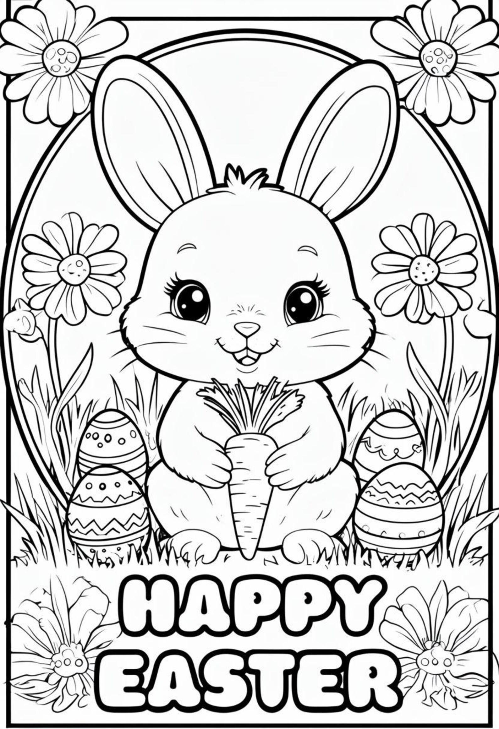 Happy Easter Bunny Coloring Page – Printable Easter Activity for Kids ...