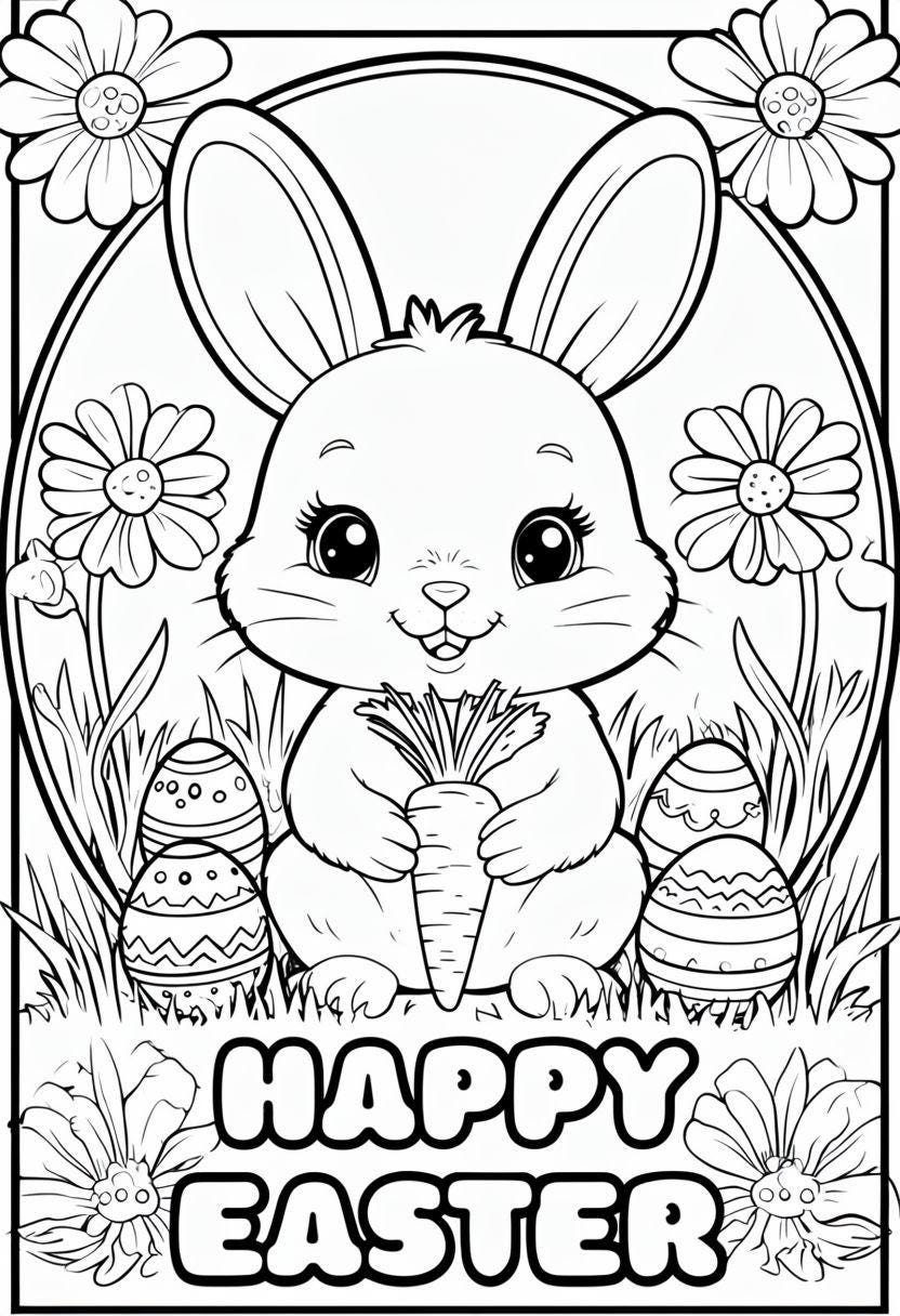 Happy Easter Bunny Coloring Page – Printable Easter Activity for Kids ...