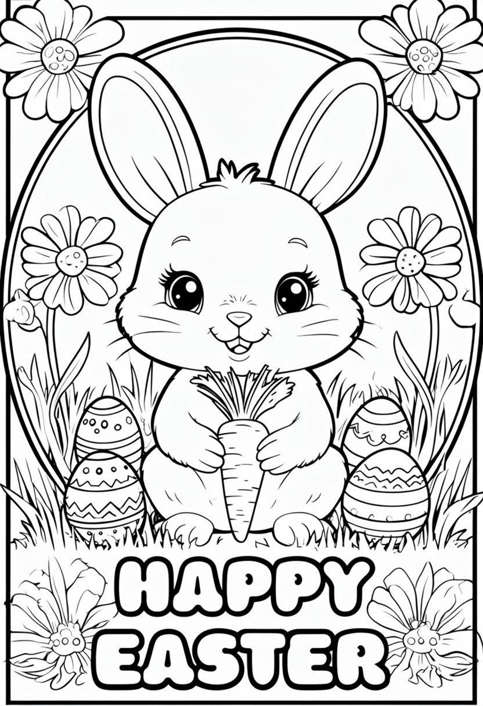 Happy Easter Bunny Coloring Page – Printable Easter Activity for Kids ...