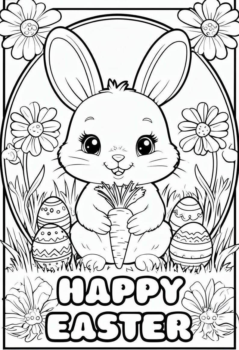 Happy Easter Bunny Coloring Page – Printable Easter Activity for Kids ...