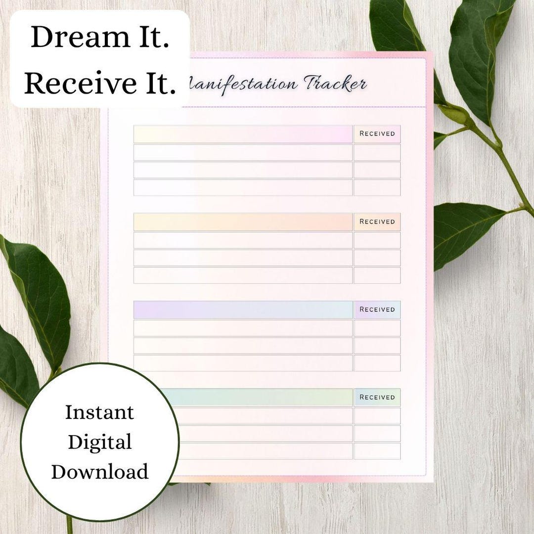 Manifestation Goal Tracker Printable | Law of Attraction Worksheet ...
