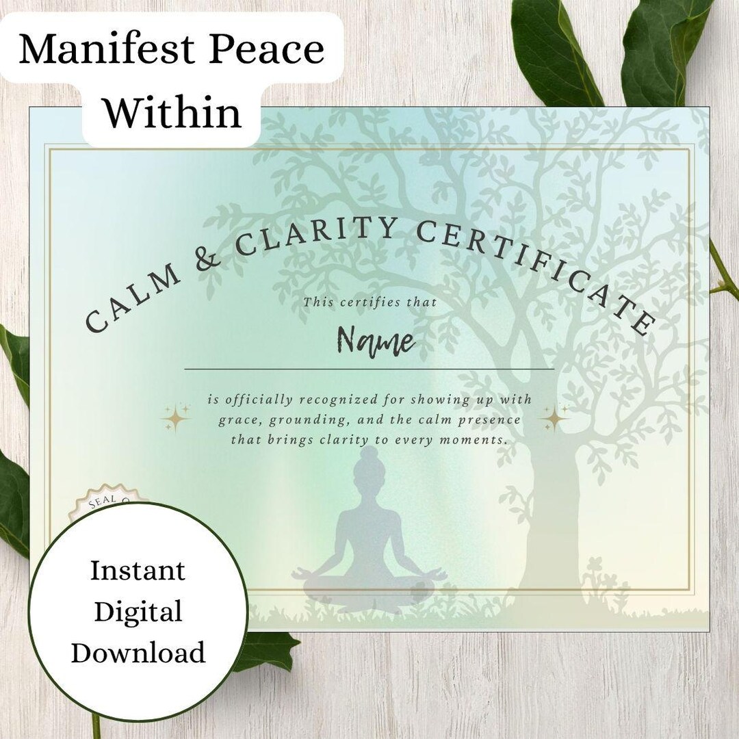 Calm & Clarity Certificate Printable | Meditation Mindfulness Reward ...